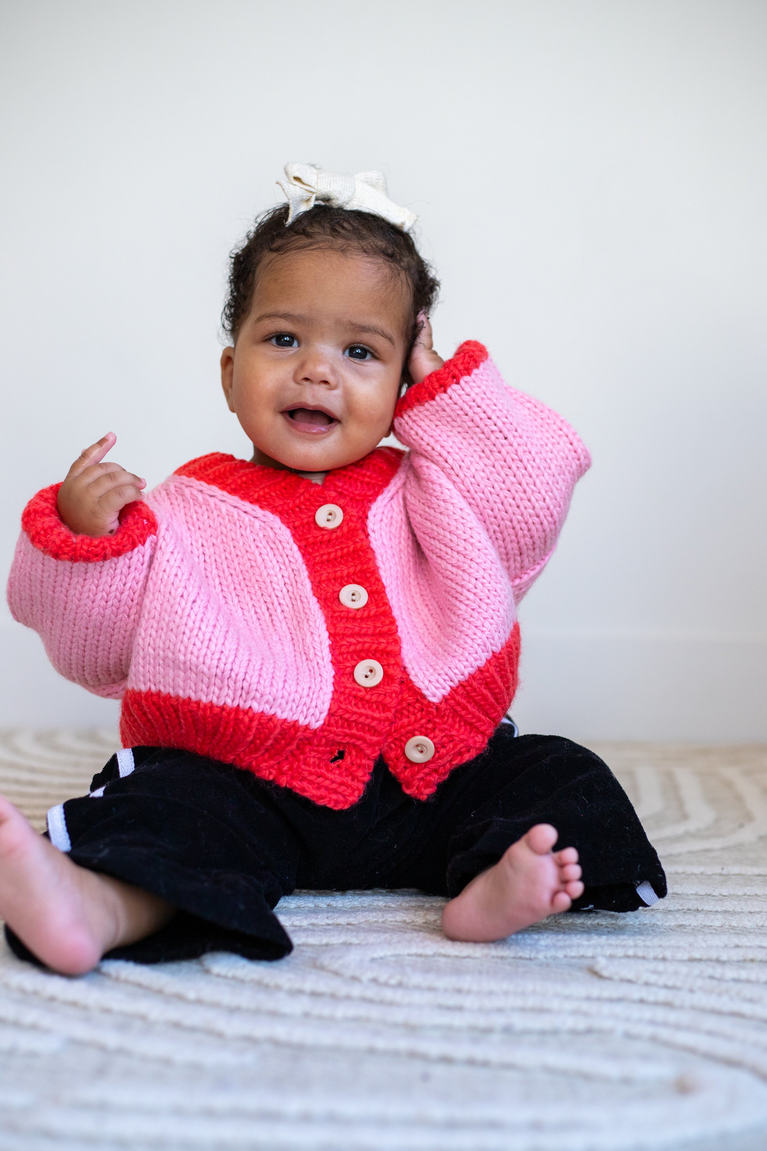 Zuri Contrast Knit Cardigan - Pink/Red – Tiny Trove