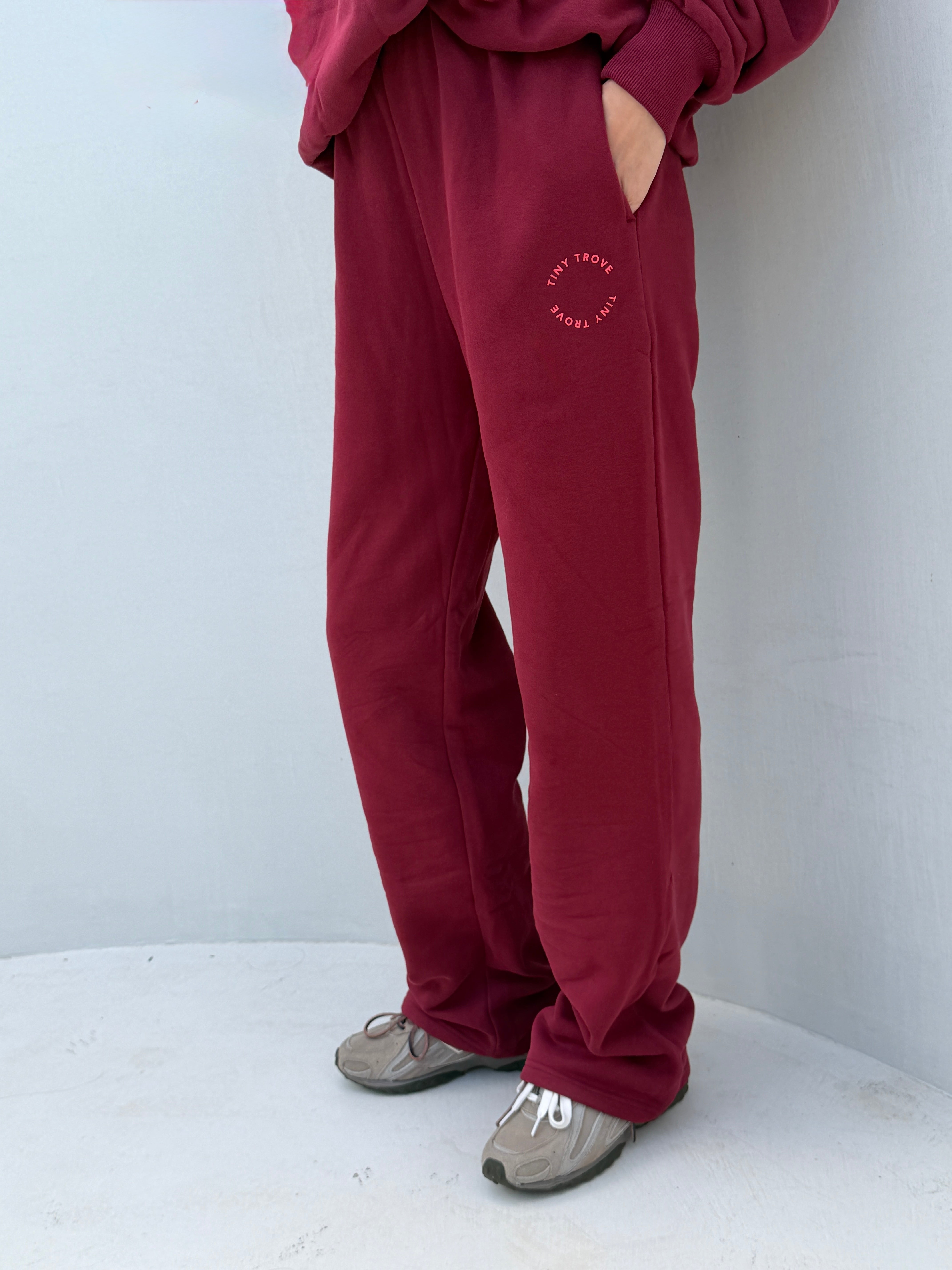 Women's Anja Cotton Circle Logo Tracksuit Pants - Wine – Tiny Trove