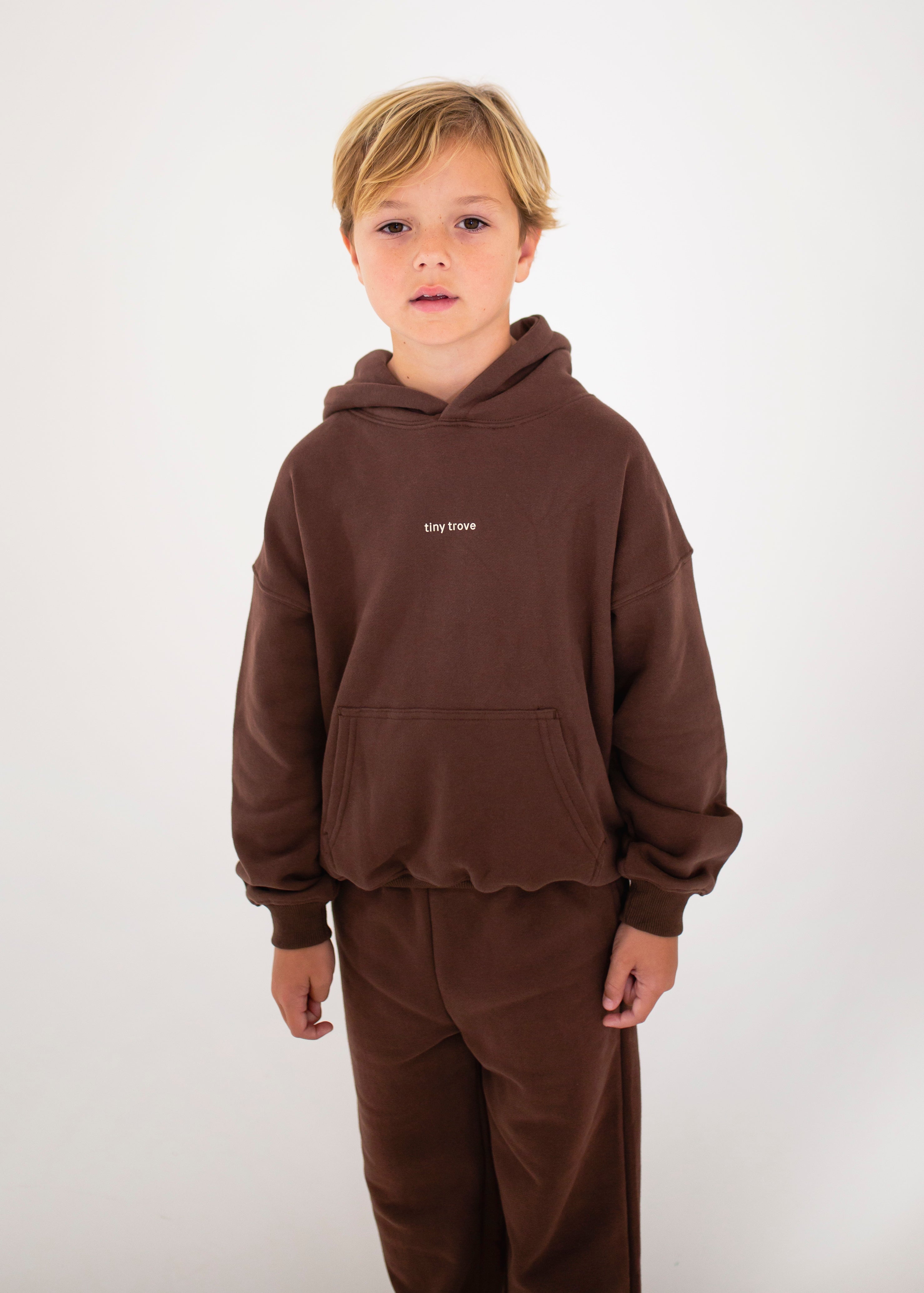 Sporty Puff Print Cotton Hoodie Tracksuit Set - Cocoa – Tiny Trove