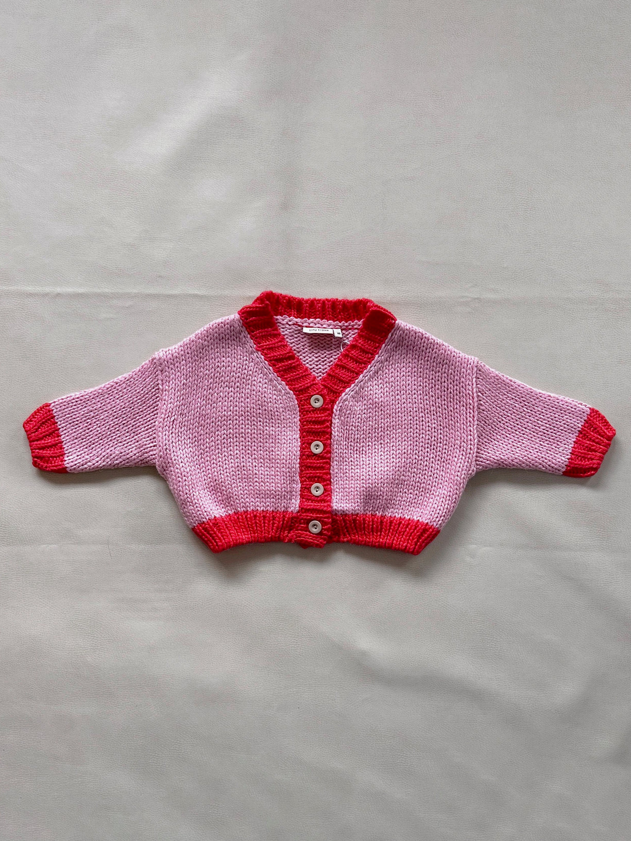 Zuri Contrast Knit Cardigan - Pink/Red – Tiny Trove