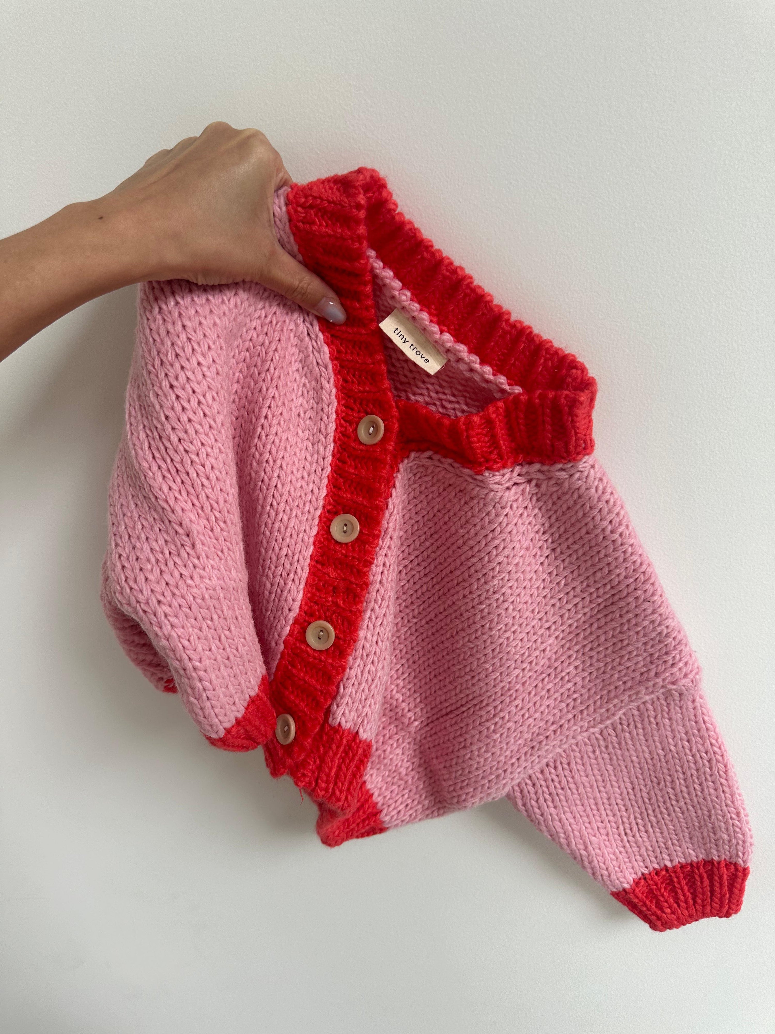 Zuri Contrast Knit Cardigan - Pink/Red – Tiny Trove
